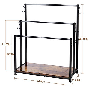 LOAKEKEL 3 Tier Towel Rack with 4 Hooks, Freestanding Blanket Ladder, Towel Holder with Metal Frame, Blanket Rack for Bedroom, Blanket Holder for Bathroom, Brown HTR032BR