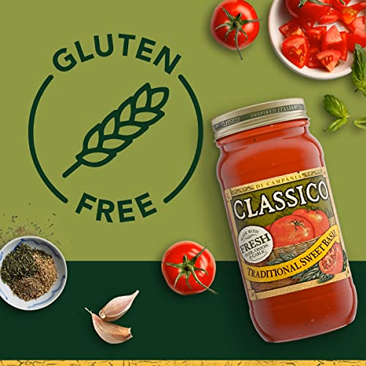 Classico Traditional Sweet Basil Tomato Spaghetti Pasta Sauce (24 Oz Jar)