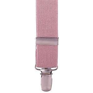 YJDS Mens' Leather Suspenders and Bowtie Set Elastic for Wedding Blush Pink 47''