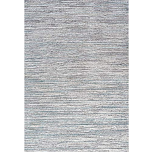 JONATHAN Y SOR200B-8 Loom Modern Strie' Indoor Area-Rug Solid Striped Casual Transitional Easy-Cleaning Bedroom Kitchen Living Room Non Shedding, 8 ft x 10 ft, Gray/Turquoise