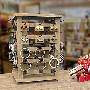 Fumingpal Wood Rotating Jewelry Storage Display, Rotating Jewelry Stand Earring Keychain Display Stand, Jewelry Display Stand for Vendors, Earring Display for Selling, Store, Showcase and Home