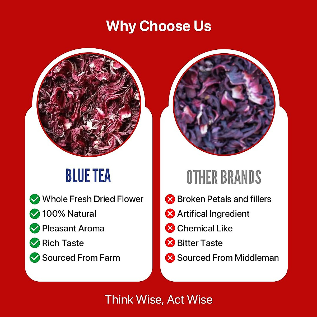 BLUE TEA - Hibiscus Classic Herbal Tea - 100 Plant Based Tea Bags || SKIN GLOW ENHANCING TEA || Caffeine Free - Flower Based - Vegan - Non-Bitter - Natural Ingredients | Zipper Pack