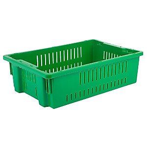 Hudson Exchange 20 x 13 x 5.6" (4.5 Gallon) Agricultural Nest and Stack Vented Crate Handled Storage Container Tote, Green (1 Pack)