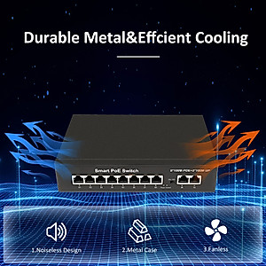 PoE Switch - Cimodun 8 Port PoE Switch with 2 Gigabit Uplink, 802.3af/at PoE+ Port 8 Ethernet Switch, 120W Built-in Power, Unmanaged Metal Plug and Play