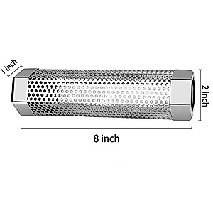 BBQ Outdoor Picnic Stainless Steel Smoked Pellet Tube, Camping Outing Barbecue Grilling Meat Flavor Bacon Smokey Accessories, 5/6/7 Inch Square Hexagonal Smoker Pipe for Hot/Cold Smoking (8 inch)