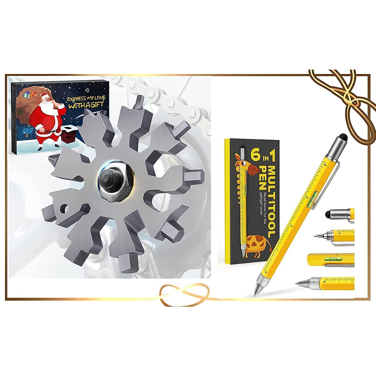 Gifts for Men-Snowflake Multitool Tools Christmas Stocking Stuffers Gifts for Dad Adults Women and Multitool Pen Construction Tools Tools for Husband Him Teens