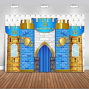 Mocsicka Royal Prince Birthday Backdrop Medieval Castle Happy Birthday Party Decorations Banner 7x5ft Boy's Birthday Photography Background