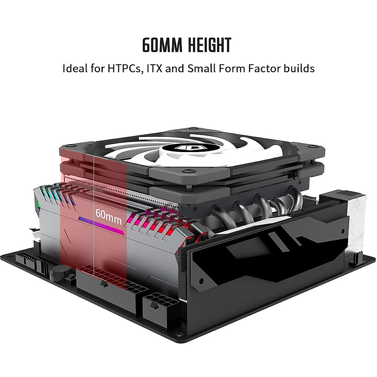 ID-COOLING IS-60 EVO ARGB CPU Cooler LGA1700 CPU Air Cooler 64mm Height ARGB Cooler 5V 3PIN Connector 6 Heatpipes Dual 15mm Slim Fans, Intel/AMD