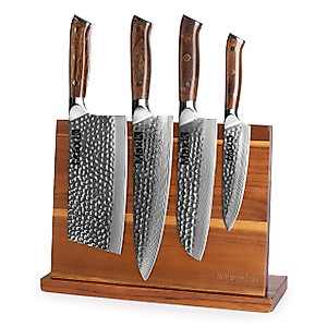 Max K Magnetic Knife Block Holder without Knives - Chef Knife Stand - Magnetic Knife Blocks - Acacia Wood with Solid Base, Anti-Slip, and Won't Tip Over - 10.8" x 3.9" x 8.3"