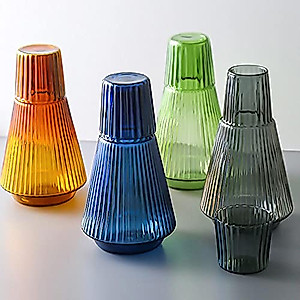 Sizikato 30 Oz Classic Striped Glass Bedside Night Water Carafe with Tumbler Glass.