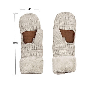 C.C Unisex Winter Warm Inner Fuzzy Lined Anti-Slip Cuff Mittens, Ivory