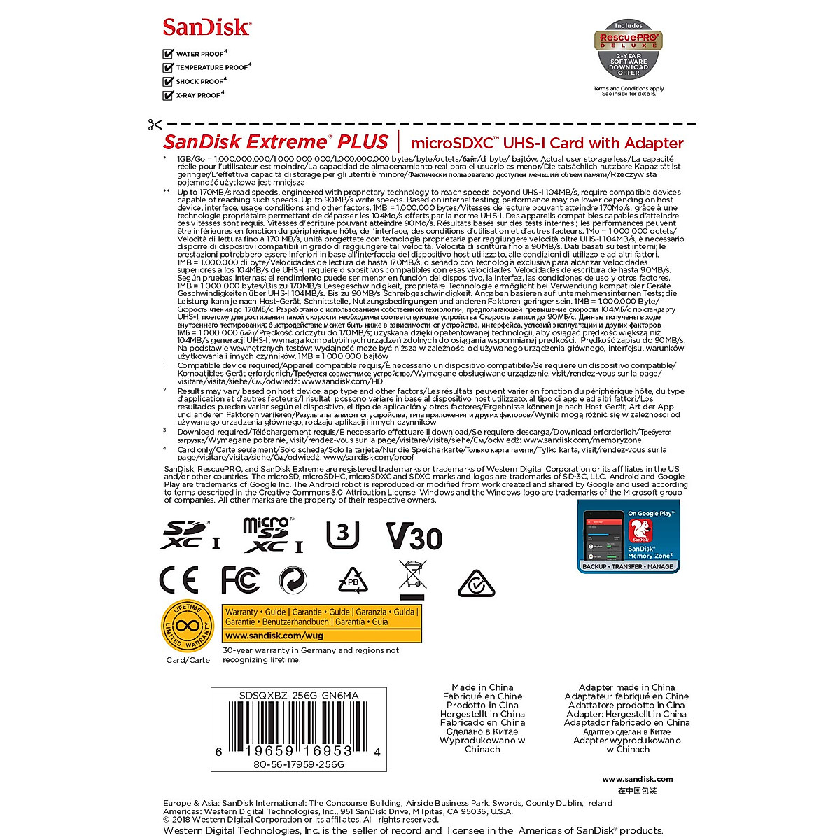 SanDisk microSDXC Extreme Plus 256GB (A2/ V30/ U3/ R170/ W90)