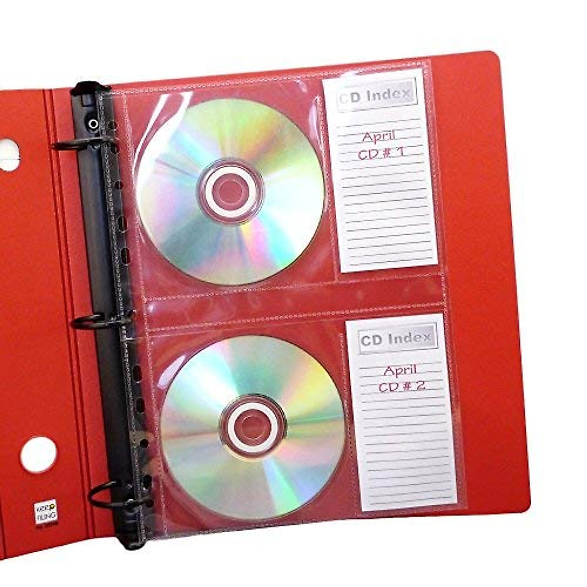 Ring Binder CD Storage Pages with Index Pocket for Standard 3-Ring Binders, Stores 2 CDs per Page, Acid Free