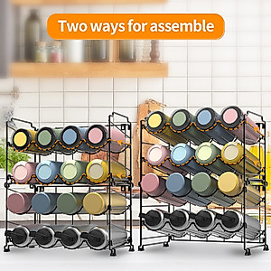 AULEDIO Adjustable Water Bottle Organizer, 4 Tier Stackable Bottle Organizer, Wall-Mounted Water Bottle Holder, Water Bottle Storage for Countertop, Cabinet, Kitchen, Brone