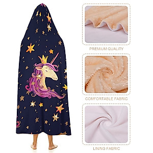 Unicorn Stars Hooded Blanket Print Hoodie Cloak Cape Wearable Throw Blankets for Men Women 60"x80"