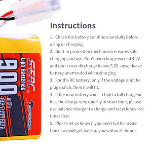 SUNPADOW 7.4V 2S RC Small Lipo Battery 25C 900mAh with JST Connector Rechargeable for RC Airplane Receiver Aircraft Quadcopter Helicopter Drone FPV (2 Count)