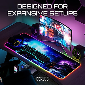 RGB Gaming Mouse Pad, Gerlos Large Extended Soft Led Mouse Pad with 12 Lighting Modes 2 Brightness Levels, Water Resist Keyboard Pad, Computer Keyboard Mousepads Mat 800 x 300mm / 31.5×11.8 inches
