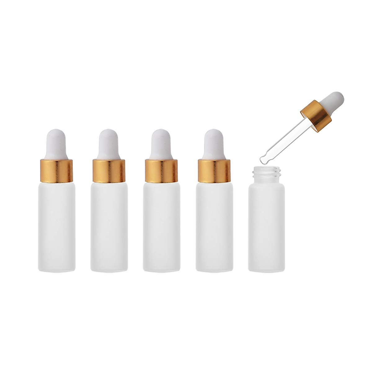 Enslz 15pcs 5ml Mini Empty Frosted Essential Oil Glass Dropper bottle Reusable Bottles Vial Nasal Oil dropper refillable bottle with Metal Screw Mouth lid&rubber Bulb (5ml, Gold)