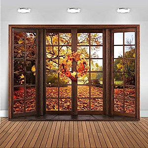 Mocsicka Fall Window Backdrop 7x5ft Autumn Maple Forest Fall Backdrops for Photography Fall Natural Scenery Background for Thanksgiving Day Party Decorations