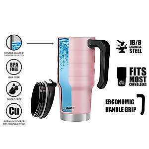 HAUSHOF Pink 24 oz Travel Mug and 6PC Kitchen Knife Set