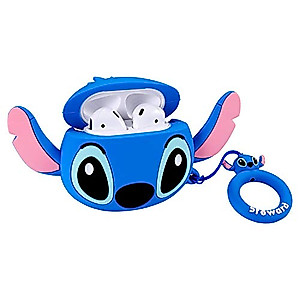 Joyleop Blue Compatible with Airpods 1/2 Case Cover,3D Cute Cartoon Animal Funny Fun Cool Kawaii Fashion,Silicone Character Skin Keychain Ring,Girls Boys Teens Kids,Case for Airpod 1& 2