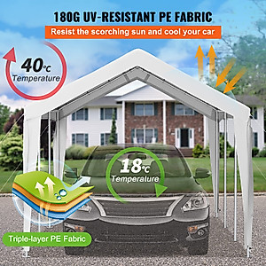 VEVOR 10 x 20 ft Carport Car Canopy, Heavy Duty Garage Shelter with 8 Legs, Car Garage Tent for Outdoor Party, Birthday, Garden, Boats, Adjustable Peak Height from 8.3 ft to 10 ft, White