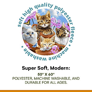 Dawhud Direct Garden Wonder Kittens Fleece Blanket - 50 x 60 Inches Cat Blanket for Bed or Couch - Soft Plush Kitten Blanket for Women, Men, and Kids - Cozy Cat Throw Blanket Ideal Gift for Cat Lovers