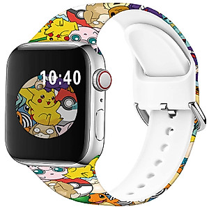 Hepsun Compatible with Apple Watch Band Pikacu Dinosaur 38mm/40mm/41mm/42mm(Series10),Soft Silicone Magic Fancy Strap Compatible with iWatch Series SE 10 9 8 7 6 5 4 3 2 1 Men Women