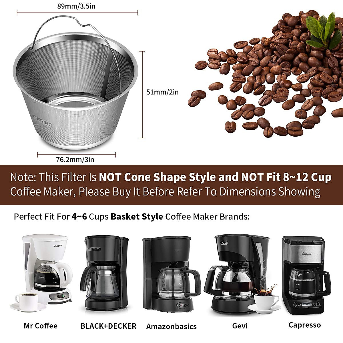 4-5 Cup Reusable Permanent Basket Coffee Filters, Coffee Filters 4 Cup, Perfect Fit Mr Coffee Coffee Makers and Brews, Replace 4 Cup Mr Coffee Gold Tone Coffee Filters