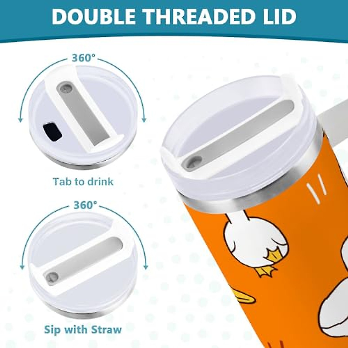 MCHIVER Cartoon Duck Orange 30 oz Tumbler with Handle and Straw Stainless Steel Vacuum Water Bottle Leak-proof Travel Coffee Mug Insulated Water Bottle for Water Iced Tea Coffee