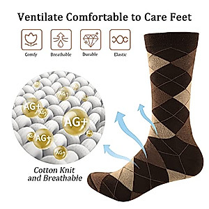 Yousu Mens Dress Socks Business Casual Solid Pattern Cotton Crew Sock 6 Pairs Pattern Brown