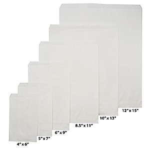CuteBox 100pc White Flat Paper Gift Bags (8.5" x 11") for Merchandise, Crafts, Party Favors, Retail, Handmade Goods, Arts and Crafts, Outdoor Events, Holidays, Weddings
