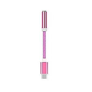 USB-C Type C to 3.5mm Aux Audio Jack Passive Headphone Adapter Nylon Braided (Pink)