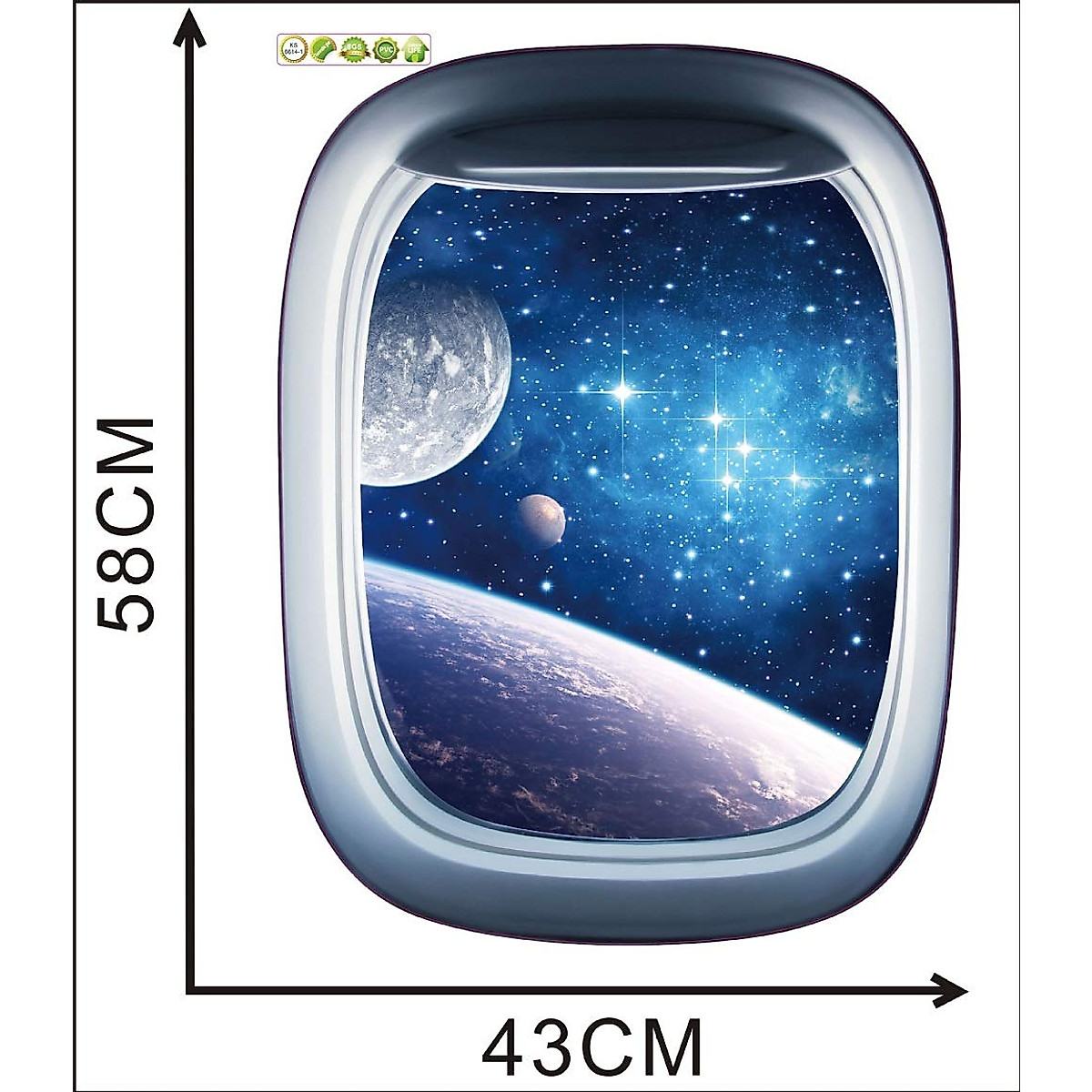 HERRA 3D Planet Universe Galaxy Outer Space Wall Decal Spacecraft Astronaut Wall Stickers, Peel and Stick Removable Space Capsule Window Wall Stickers Wall Mural for Bedroom Living Room Kids Room