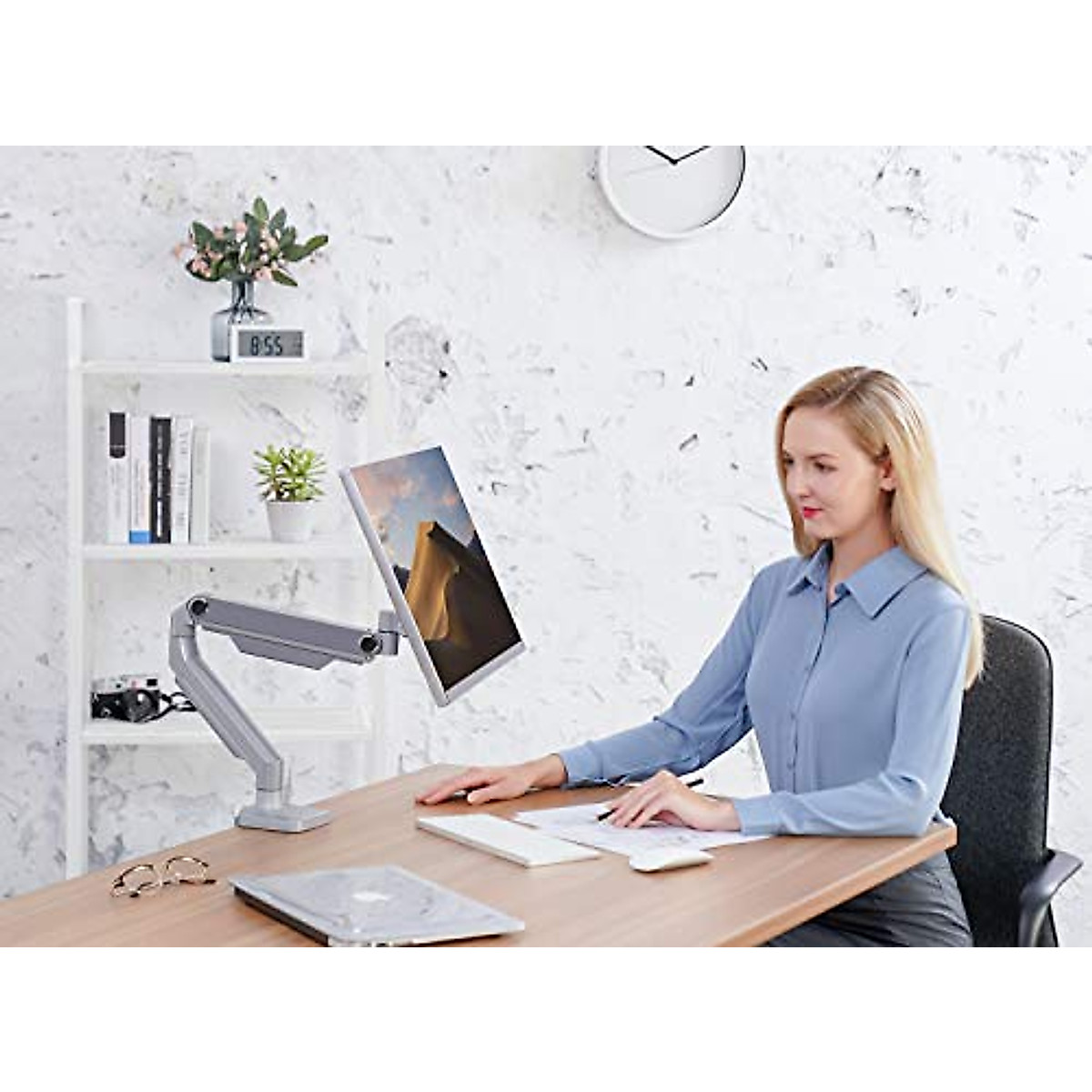 EleTab Single Monitor Desk Mount - Height Adjustable Single Monitor Stand Articulating Full Motion Swivel VESA Arm Fits for Computer Screen 17 to 32 inches, Hold up to 17.6 lbs