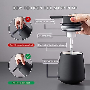 Soap Dispenser, 12oz Foam Hand Soap Dispenser with Pump Rounded Bottom Porcelain Hand Liquid Dispenser, Black Pump Dish Liquid Dispenser for Kitchen, Bathroom(Rubber Paint)