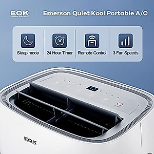 Emerson Quiet Kool 300-Sq 8000 Ashrae / 5000 BTU DOE Portable Air Conditioner with Dehumidifier and Remote Control, AC for Apartment, Bedroom, Medium Rooms up to 300 Sq. Ft. in White