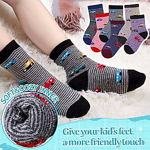 Eocom 6 Pairs Children's Winter Warm Wool Socks Kids Toddlers Boys Girls Thermal Thick Boot Cozy Crew Socks (8-12 Years, Cartoon Car)