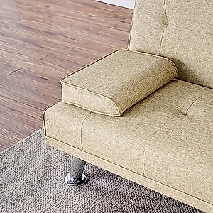 DUNTRKDU 67" Red Sofa Chair Convertible Double Folding Sofa Bed, Multifunctional Double Sofa Bed with Coffee Table/Removable Armrests/Sturdy Metal Leg for Living Room Office Leisure (Beige)