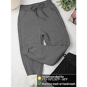 URATOT 2 Pack Women's Sherpa Lined Sweatpants with Pockets Winter Warm Jogger Sweatpants Athletic Fleece Lined Pants Black, Dark Grey