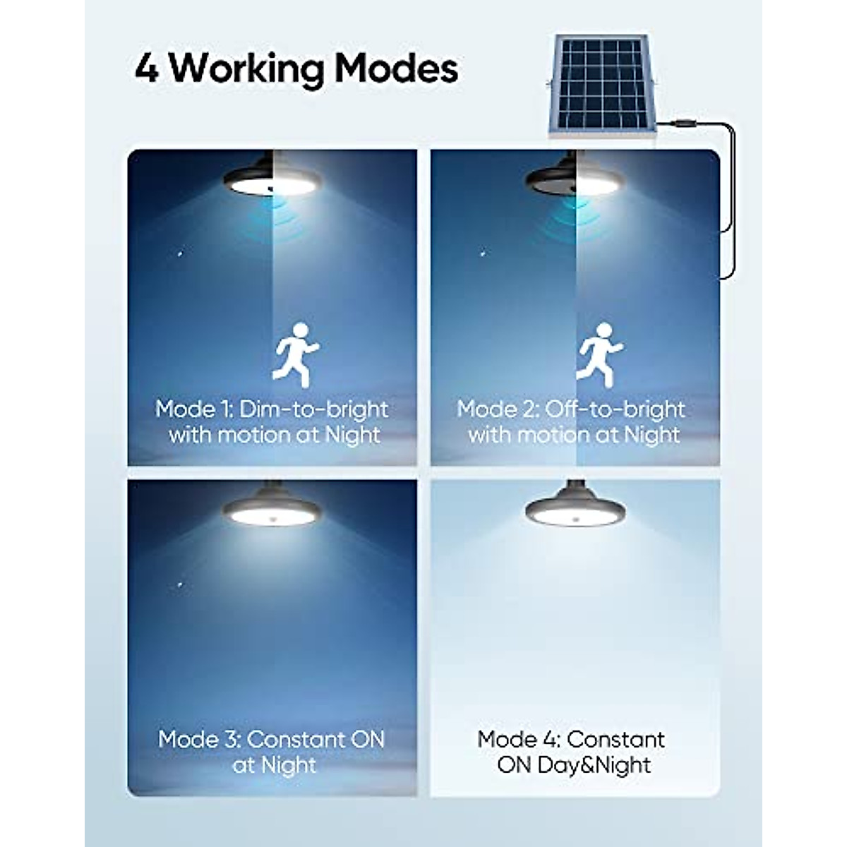 JACKYLED Motion Sensor Dual Head Solar Pendant Lights, 4 Modes Waterproof Shed Lights Indoor Outdoor Use, Remote & 16.4Ft Cord for Barn, Patio, Coop, Gazebo Garage, Cool White