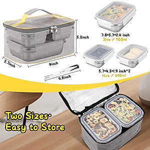 Cykorxicc 304 Stainless Steel food Containers with Lids for kids & adults, Leakproof lunch box with Insulated Bag & Utensils, Meal Prep Snack Containers for Daycare/School（31oz+14oz*2）
