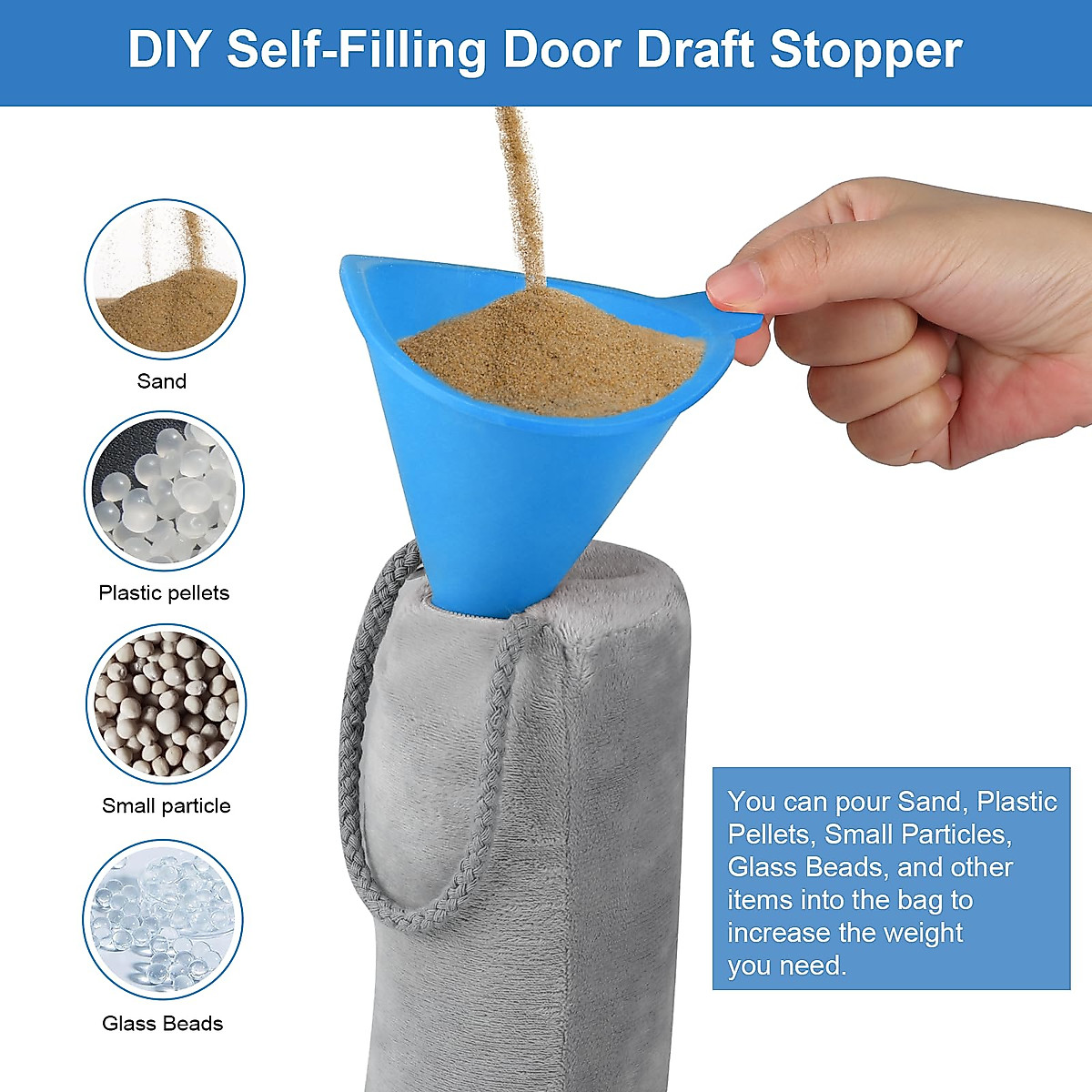 DCUINS Door Draft Stopper 36 Inch, DIY Self-Filling Draft Guard for Bottom of Door, Noise Blocker for Doors and Windows, Machine Washable, Gray