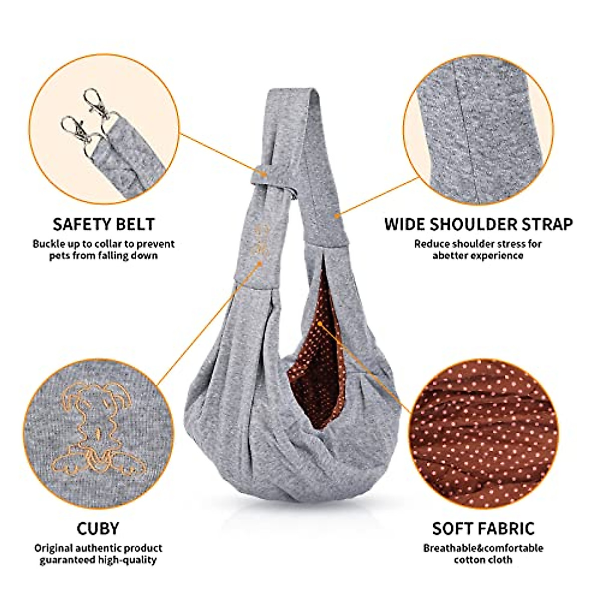 Dog Cat Sling Carrier, Subway Hands-Free Dog Cat Carrying Bag, Double-Sided Reversible Soft Fabric Puppy Sling, Outdoor Breathable Cotton Carrier for Small Dog Cat Pet