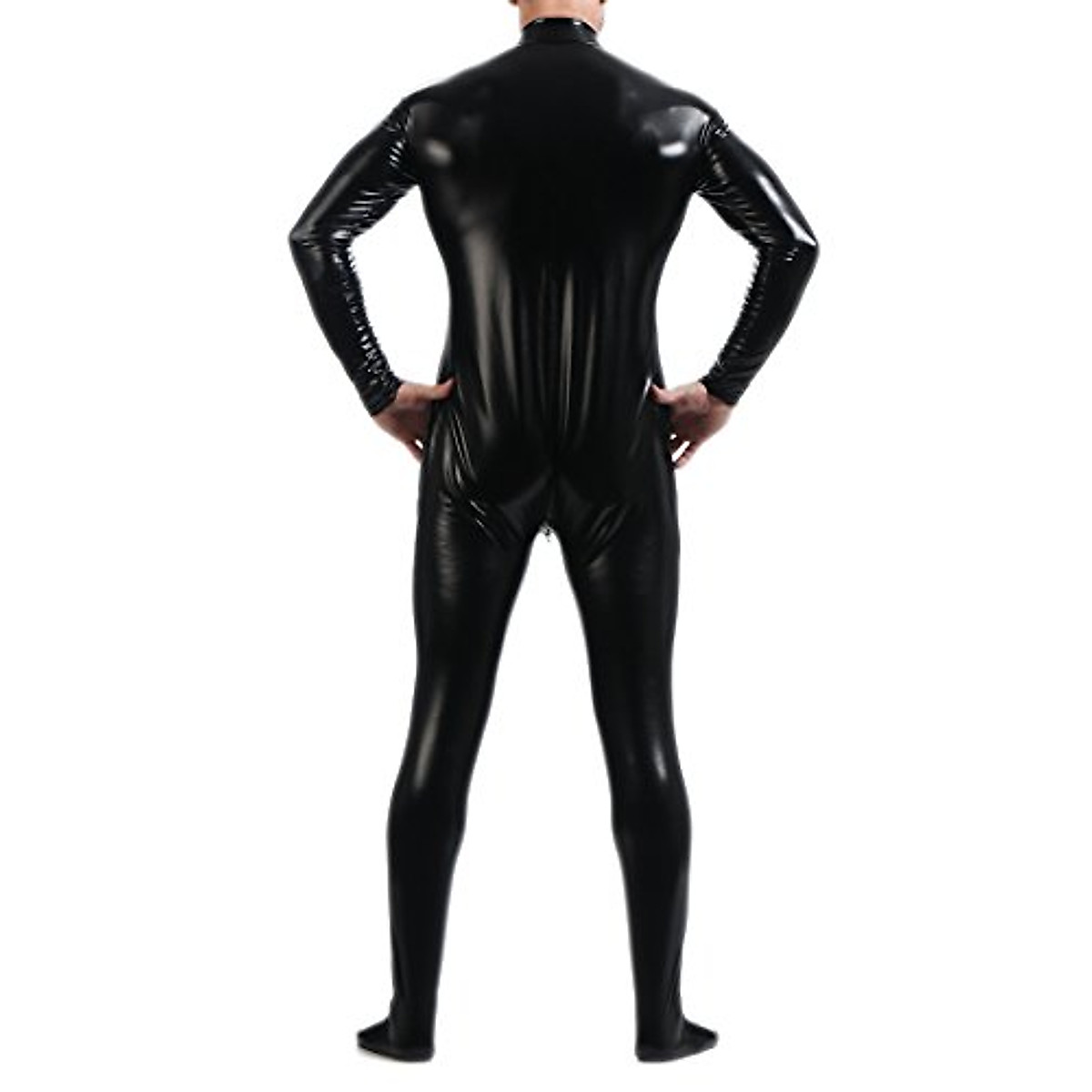 Seeksmile Unisex Metallic Bodysuit Zentai without Hood Adult Shiny One Piece Spandex Body Suit Halloween Costume (Medium, Black)