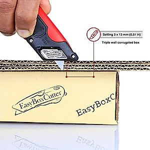 Modern Box Cutter, Extra Tape Cutter at Back, Dual Side Edge Guide, 3 Blade Depth Setting, 2 Blades and Holster - 2000 Red STD