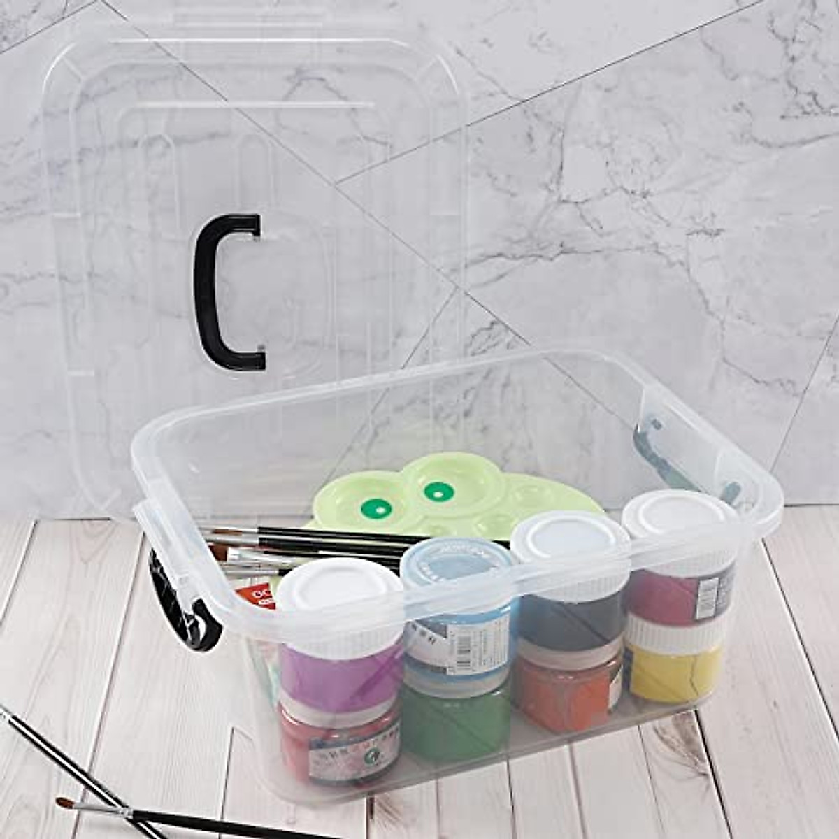 Buyitt 2-Pack Plastic Storage Box with Lid, 8 Quart Clear Storage Bin