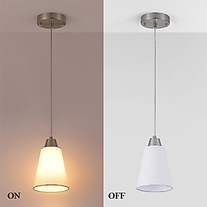 Brushed Nickel Pendant Light Set of 3,Silver Pendant Lights Kitchen Island, Dining Room Lamp Fixtures Over Table with White Fabric Shade, Modern Mini Chandeliers,Adjustable Cord Hanging Lighting