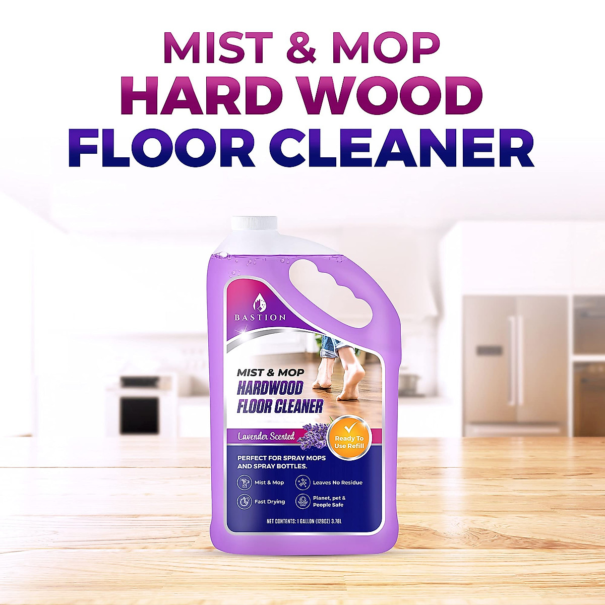 Hardwood Floor Cleaner - Ready-To-Use Solution - Multi-use - Water Based Liquid, Safe, Gentle, & Natural - For All Wood & Laminate Flooring - Lavender Scent