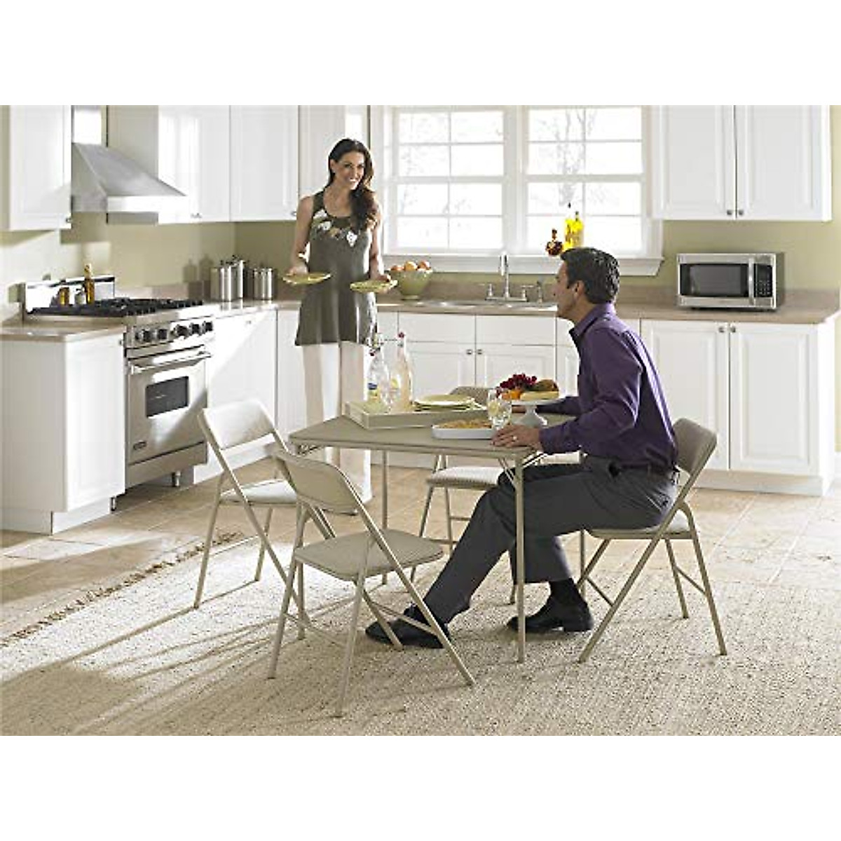 COSCO 5 Piece, Tan Folding Table and Chair Set.